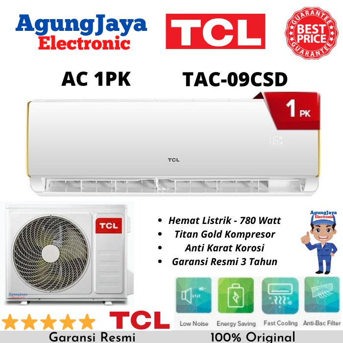 Jual AC TCL 1 PK TAC-09CSD-XS STANDARD AC HEMAT LISTRIK R32 TITAN GOLD ...
