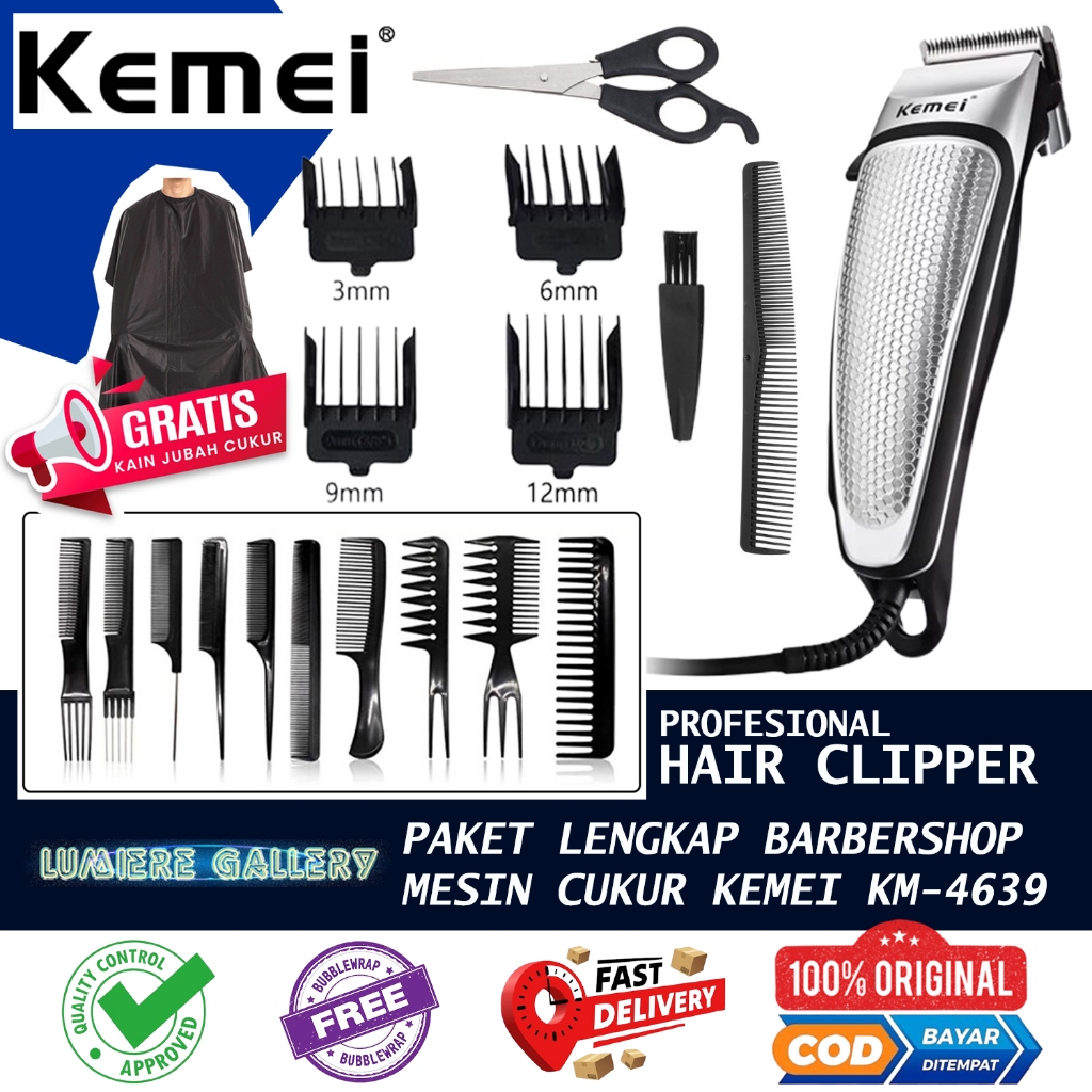 Jual Alat Mesin Cukur Rambut Kabel Listrik KEMEI Set Alat Cukur Hair Clipper Standar Barbershop ...
