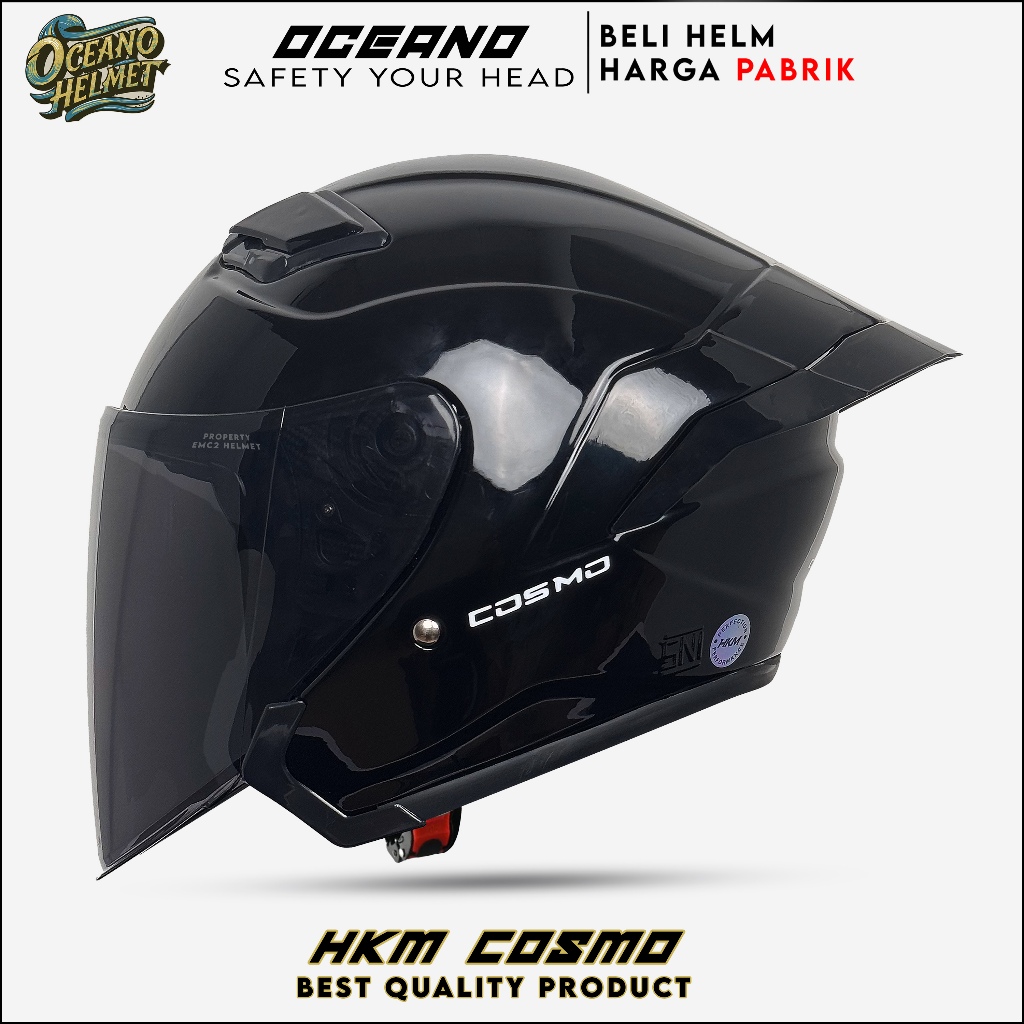 Jual Helm Half Face MLA COSMO | Hitam Glosy Kaca Hitam | Helm Premium ...