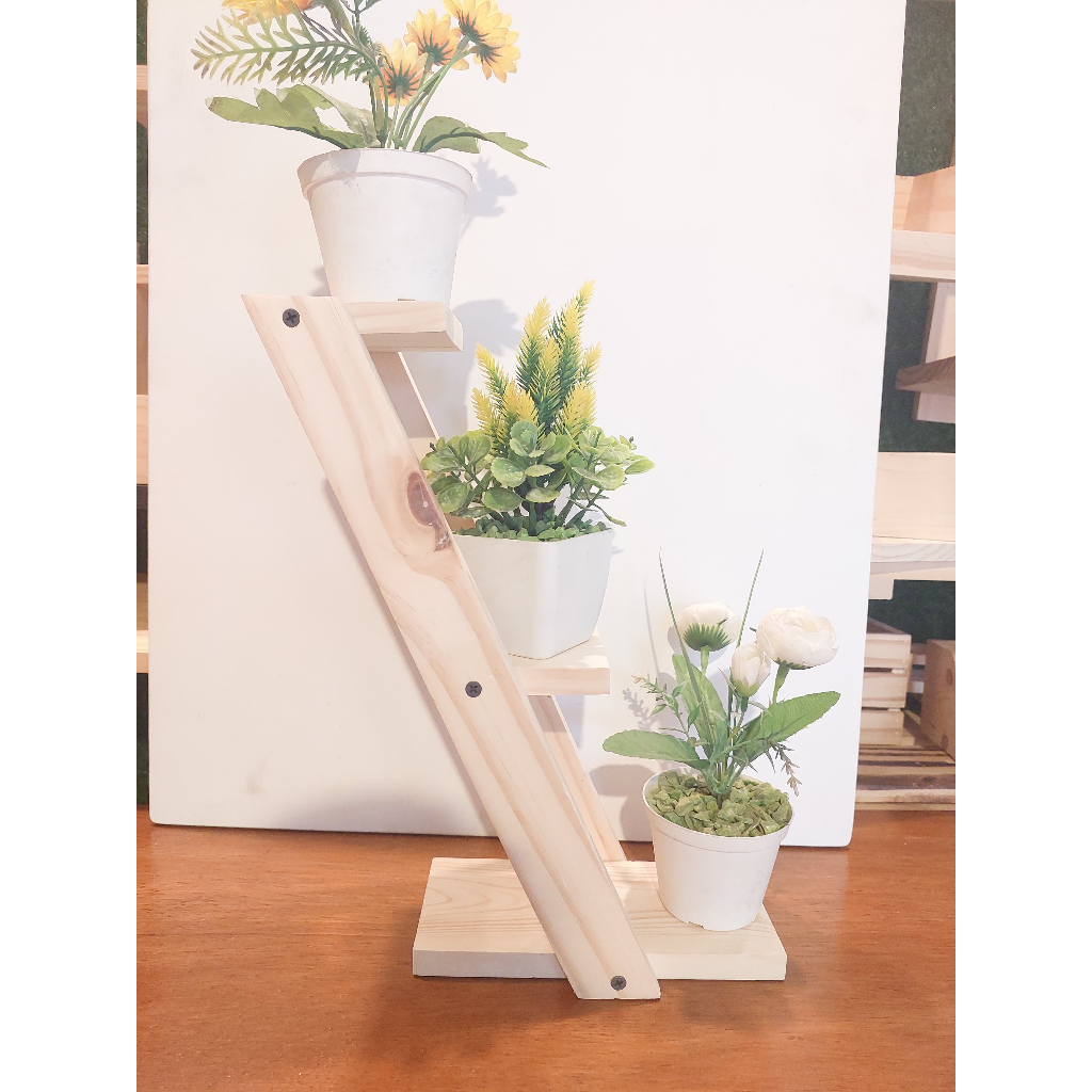 Jual Rak Bunga Tiga Susun Miring, tempat rak pot kaktus kayu minimalis ...