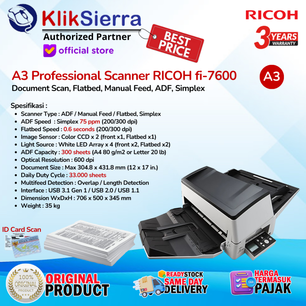 Jual Scanner Fujitsu / Ricoh FI Series FI-7600 - Garansi Resmi | Shopee ...