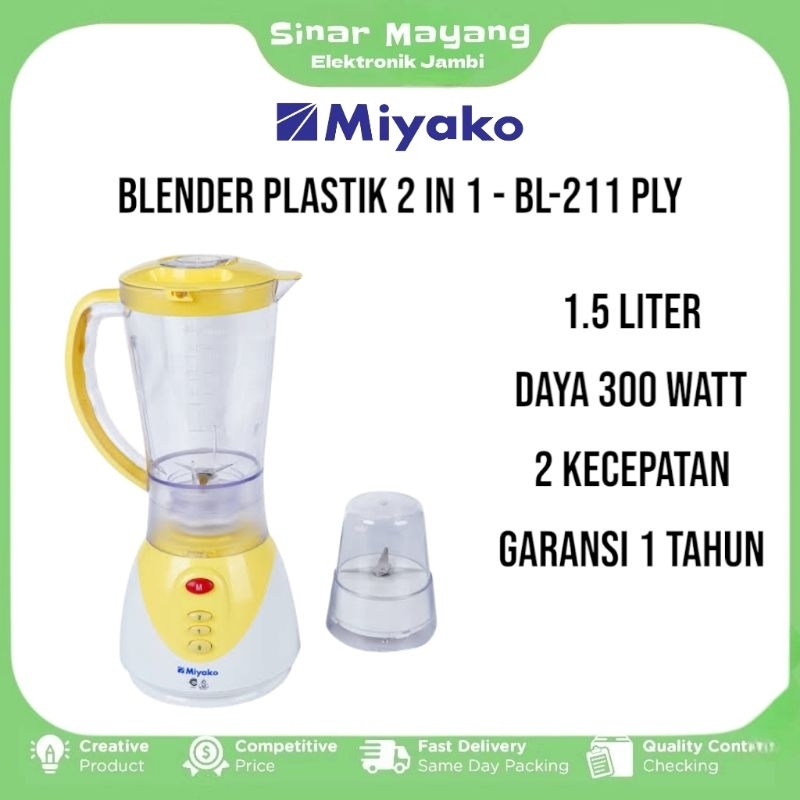 Jual Blender MIYAKO BL-211 PLY/ Blender Plastik 2 in 1 MIYAKO/ Garansi ...