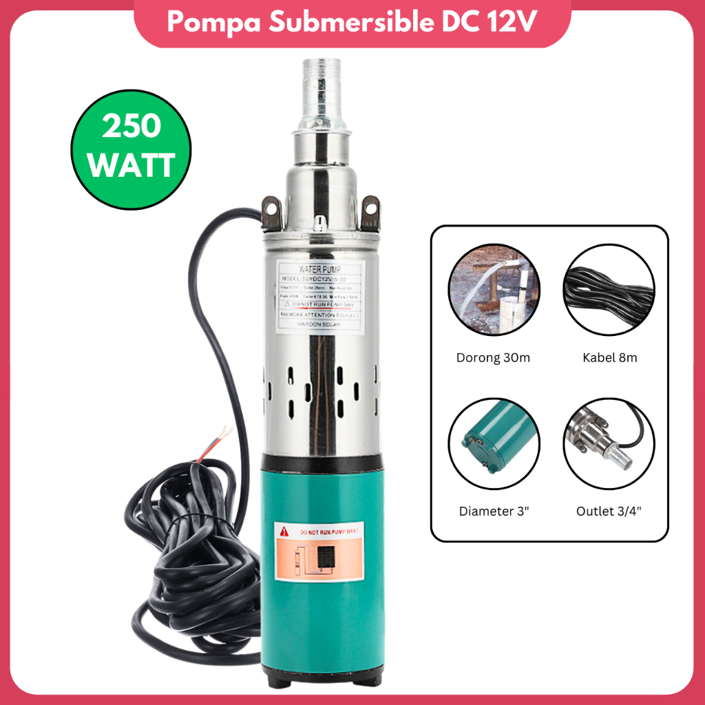 Jual Pompa Air Sumur 30 Meter Pompa celup 3" Inch Submersible Pump DC ...