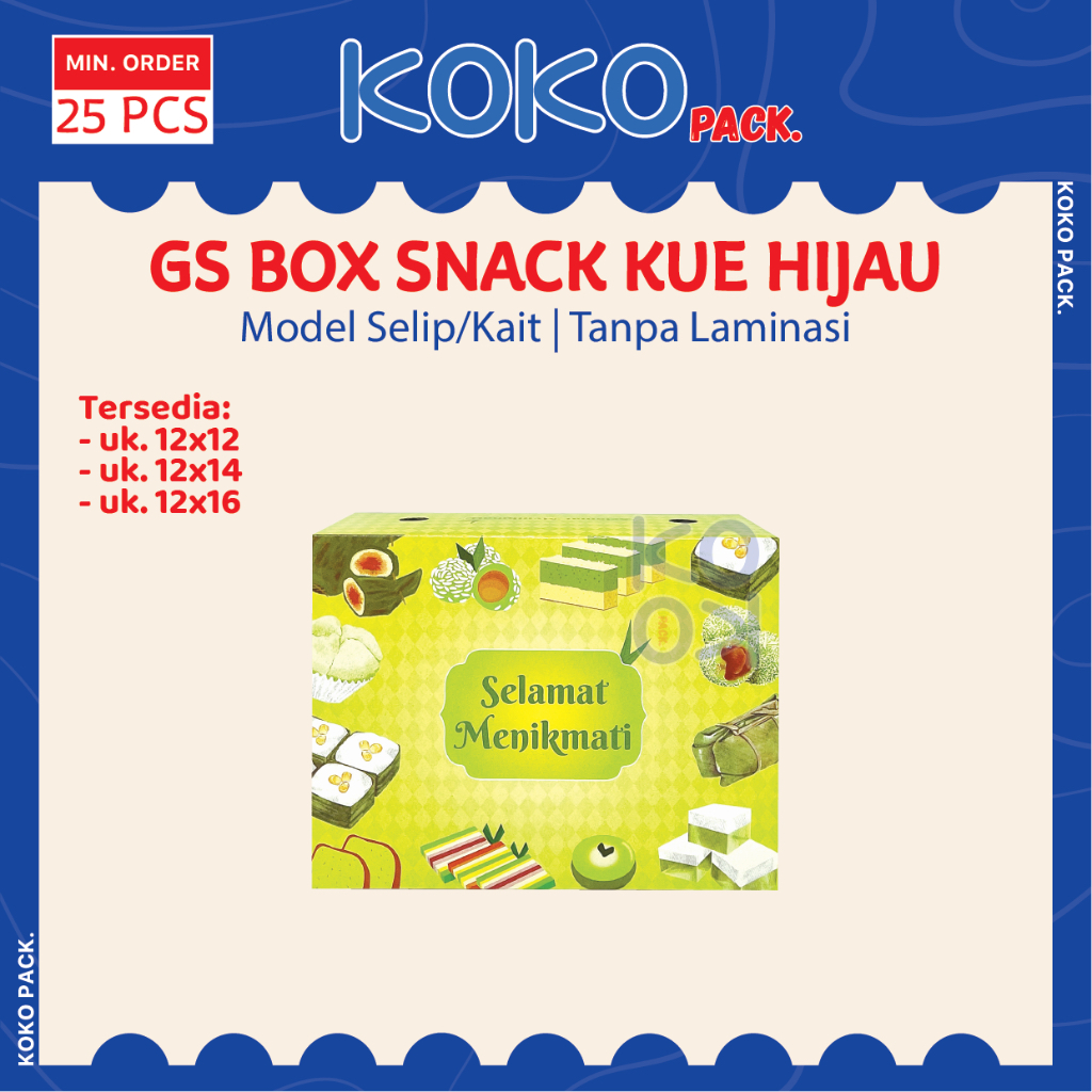 Jual GS Box Snack Motif Kue Hijau uk. 12x12 , 12x14 , 12x16 cm Tebal 310gr Tanpa Laminasi / Dus ...