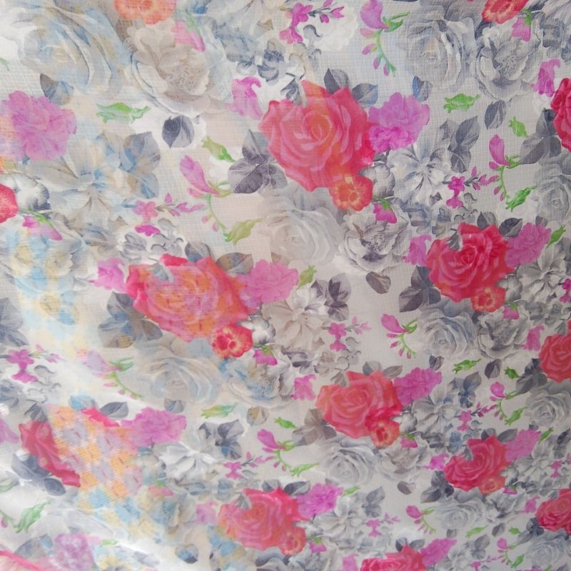 Jual kain sifon crepe motif kembang mawar - kain sifon motif - kain ...
