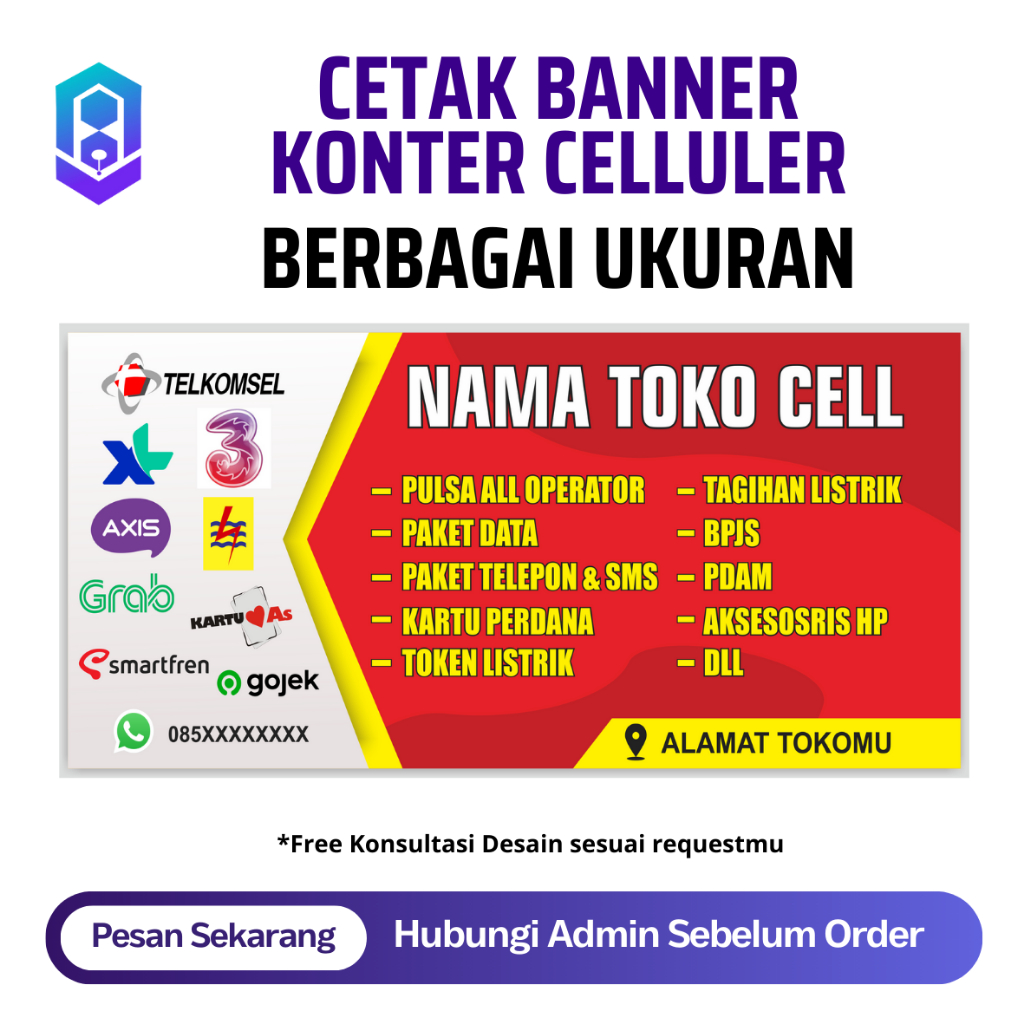 Jual Desain Cetak Banner Spanduk Konter, Celluler, Isi Pulsa, Isi Paket, Isi Token, dll | Free ...
