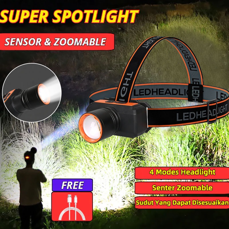 Jual SENTER KEPALA LED ZOOM 100W / CAHAYA SUPER TERANG / JARAK JAUH LASER | Shopee Indonesia