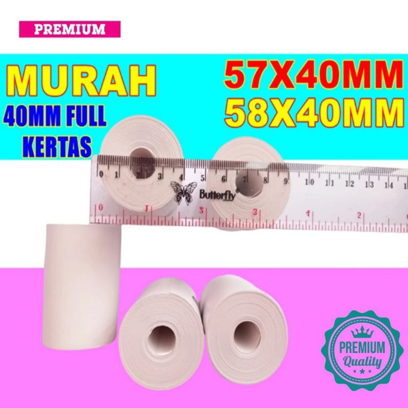Jual Kertas Thermal 57x40 / 58x40 MM (per 1 Roll Polos) strip hitam, kertas Printer Bluetooth ...