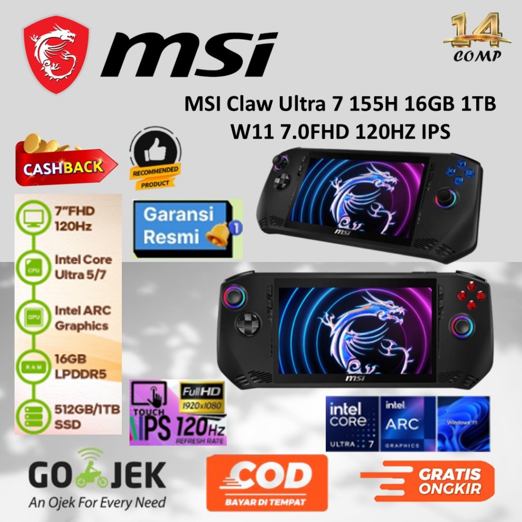Jual MSI Claw Ultra 7 155H 16GB 1TB W11 7.0FHD 120HZ IPS | Shopee Indonesia