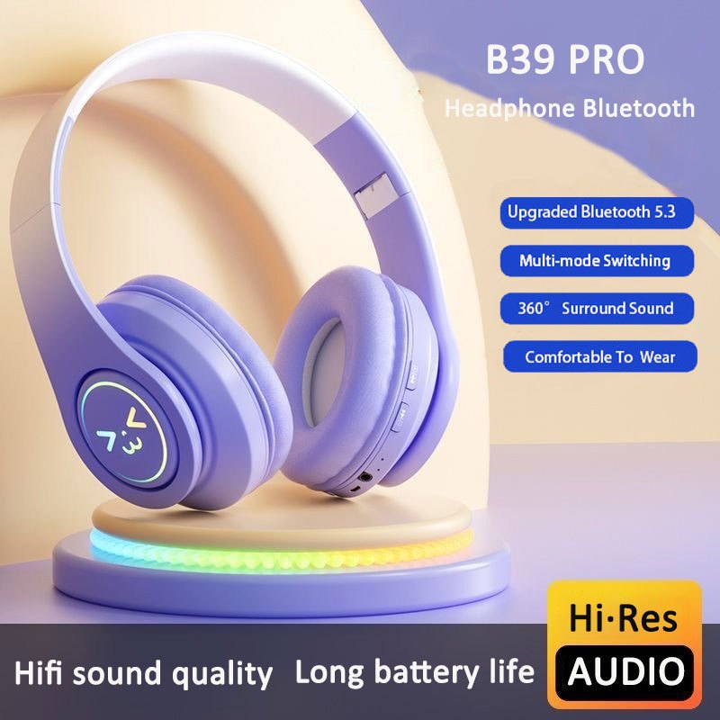 Jual Gradient Color RGB LED Bluetooth Wireless Headphone Built-in mic ...