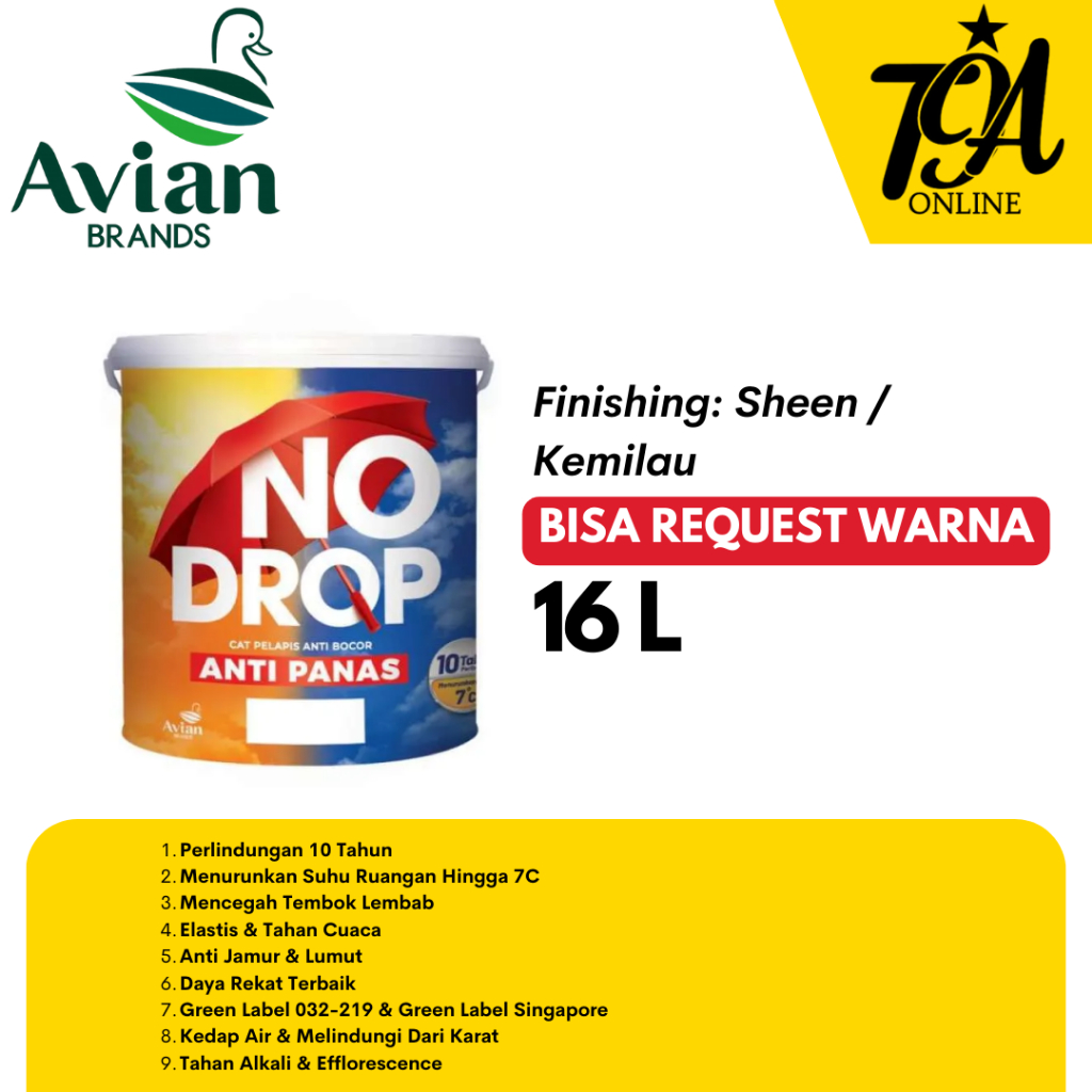 Jual AVIAN BRANDS No Drop Anti Panas Cat Pelapis Anti Bocor & Anti Panas Tinting Color 16 Liter ...