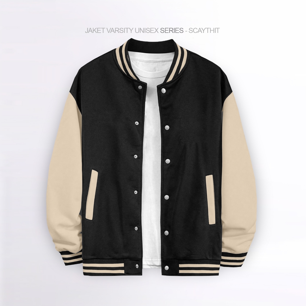 Jual Scaythit - Jaket Varsity Polos Hitam Cream Unisex ( Pria - Wanita ...
