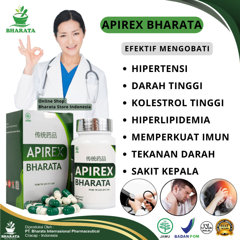Jual Obat Hipertensi Darah Tinggi Original || Apirex Bharata Satu Botol ...