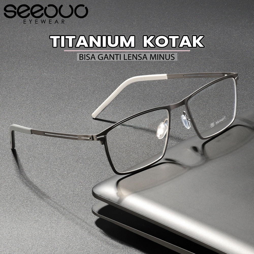 Jual Seeouo Kacamata Model Kotak Simple Business Style Bahan Titanium Ringan Lensa Plano Bisa ...