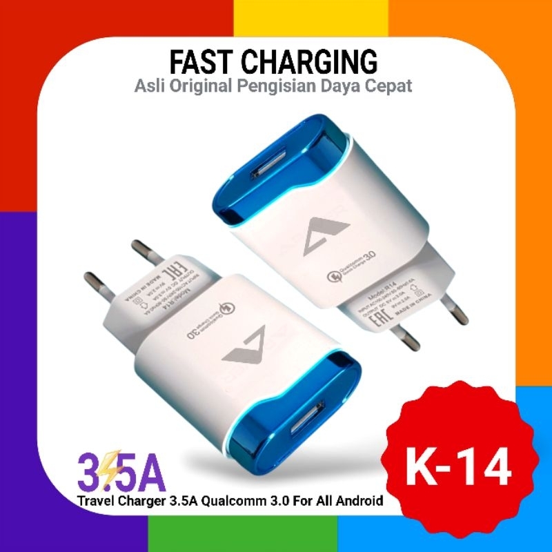 Jual K-14 Charger For All Android 3.5A Fast Charging, Micro Usb, Tipe c ...