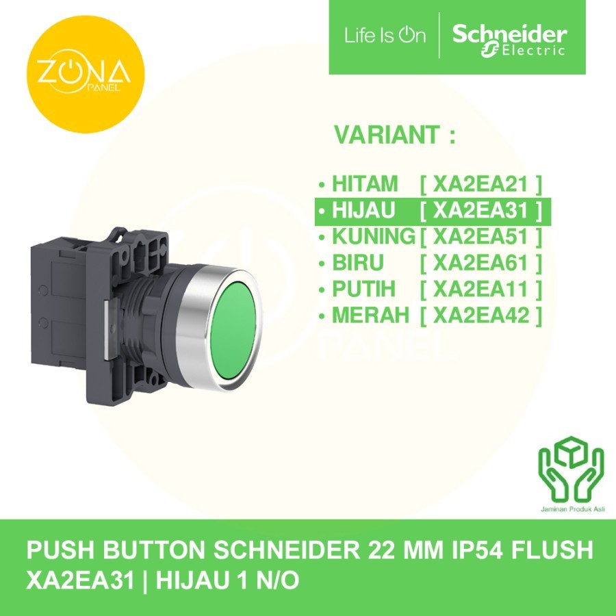 Jual PUSH BUTTON SCHNEIDER FLUSH HIJAU 1 NO 22MM IP54 XA2EA31 | Shopee ...