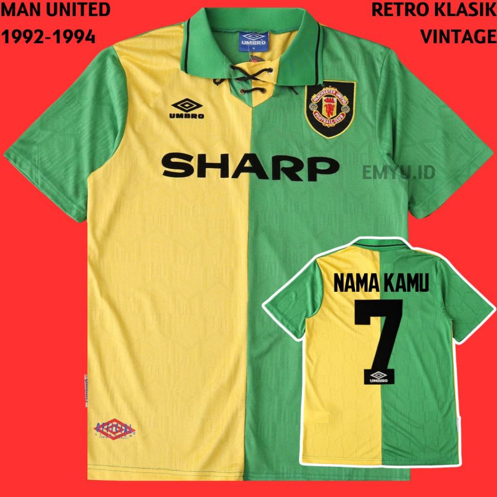 Jual Jersey Retro MU 1992 1993 1994 Away Hijau Kuning Baju Bola Emyu ...