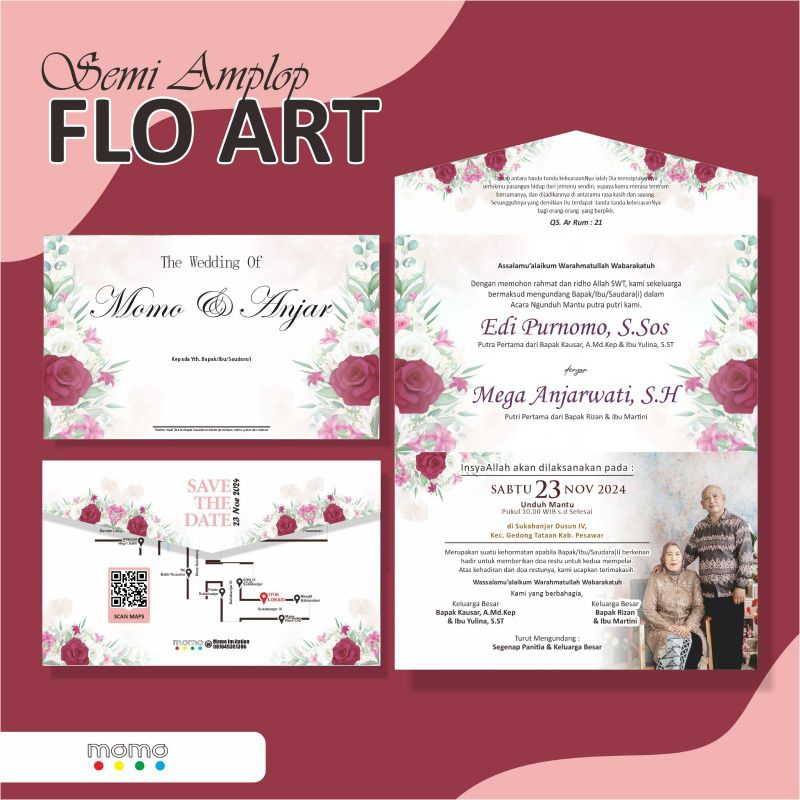 Jual Undangan Semi Amplop Motif Bunga, Undangan Nikah, Undangan ...