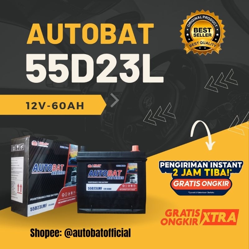 Jual Aki Mobil Autobat 55D23L 12V 60Ah Toyota Mitsubishi Nissan | Shopee Indonesia