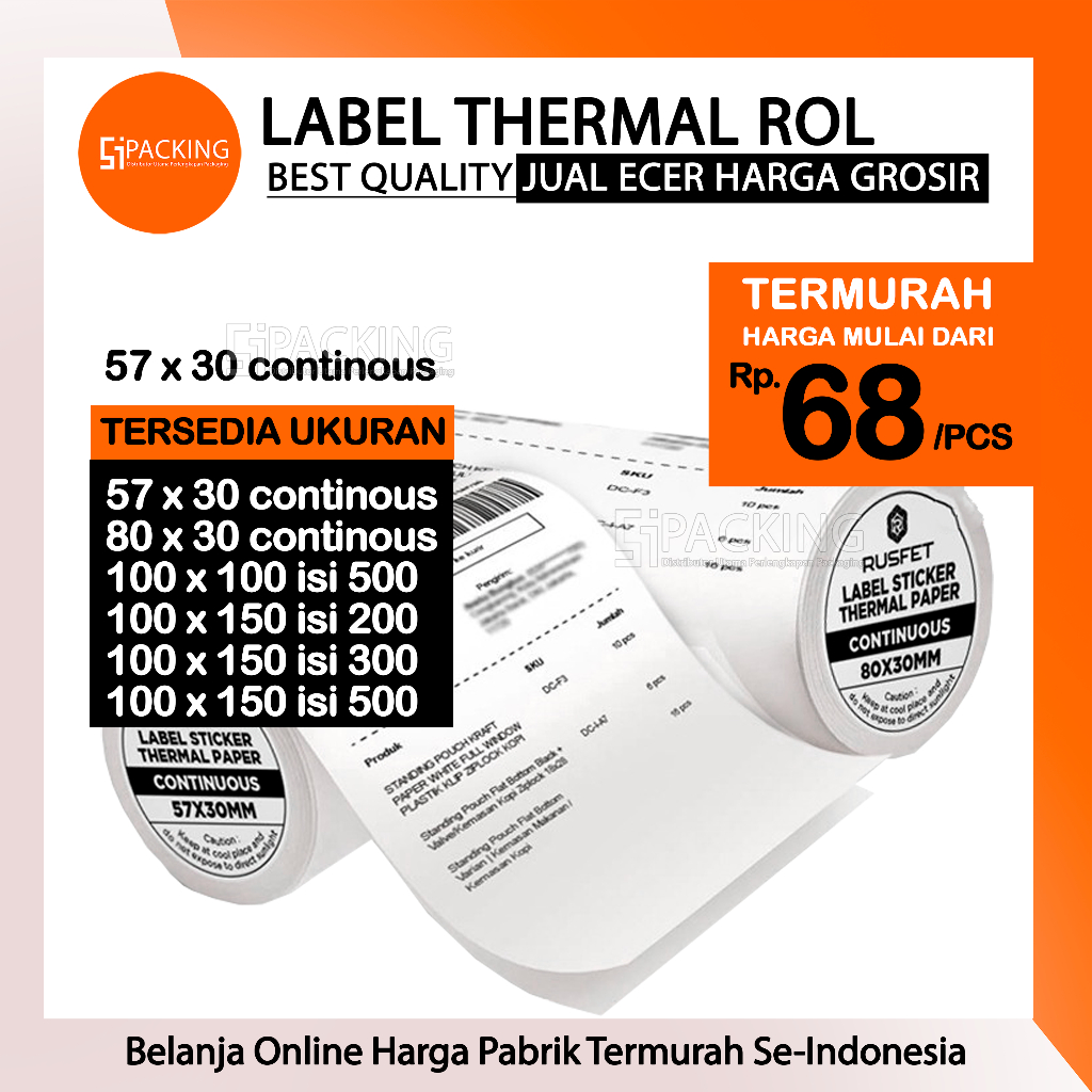 Jual Kertas Thermal Label Sticker Resi 57 x 30 Direct Paket Pengiriman Olshop Roll Printer ...