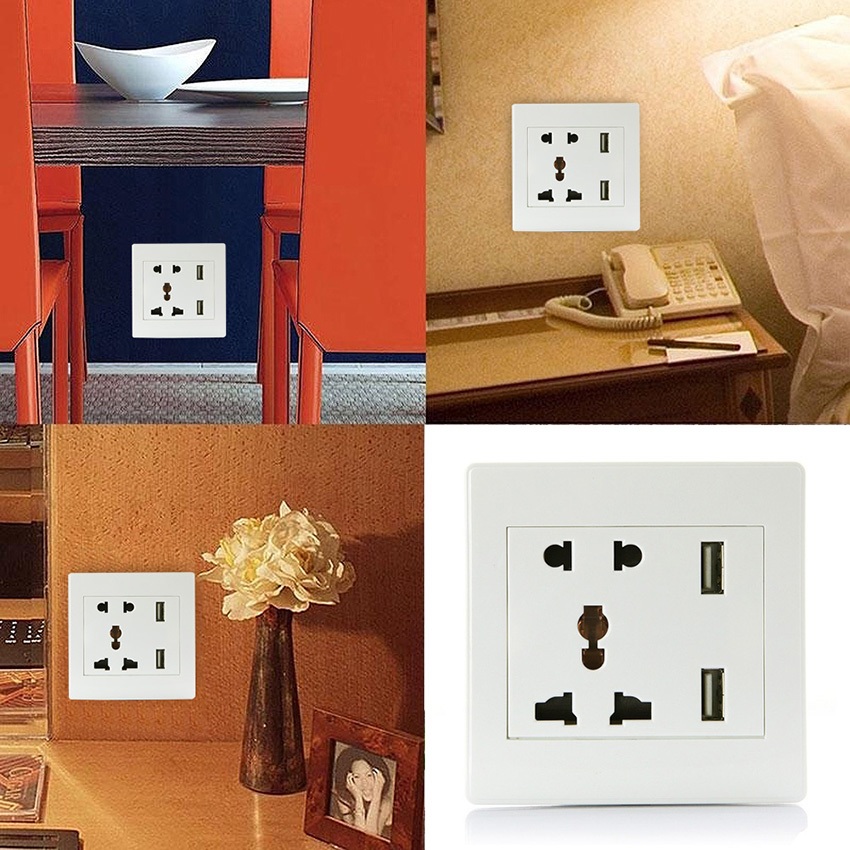 Jual Stop Kontak Universal UK EU US & 2 USB Port Wallplug Colokan Listrik Pengisian Daya ...