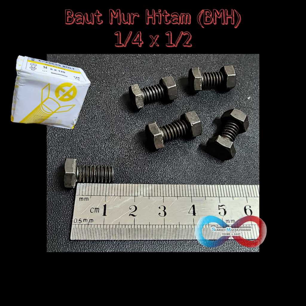 Jual BOX - Baut mur hitam (BMH) 1/4 x 1/2 inch ( Isi 450 pcs ) | Shopee ...