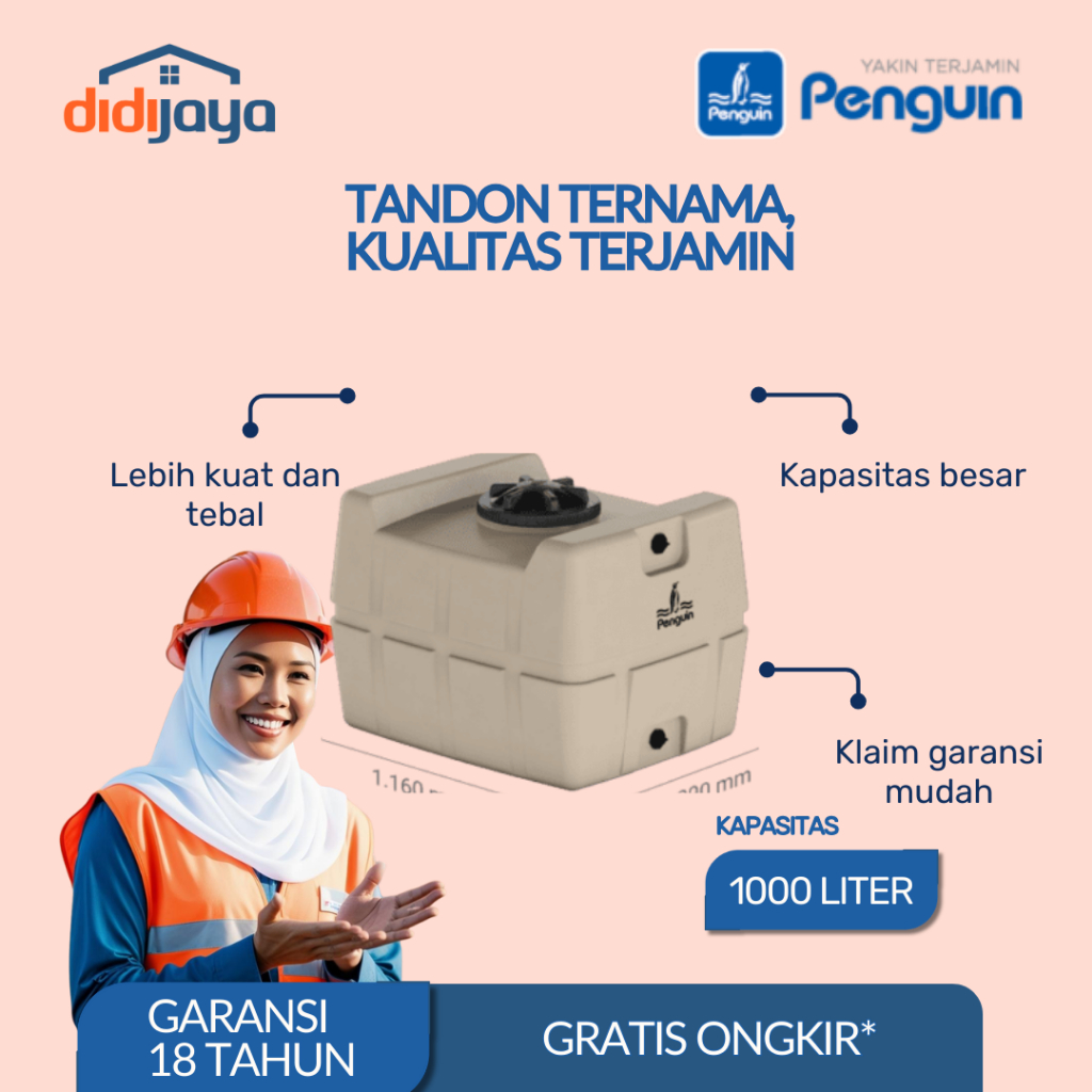 Jual Tandon Air Kotak Kubik Penguin TE 100 1000 Liter | Toren Air ...