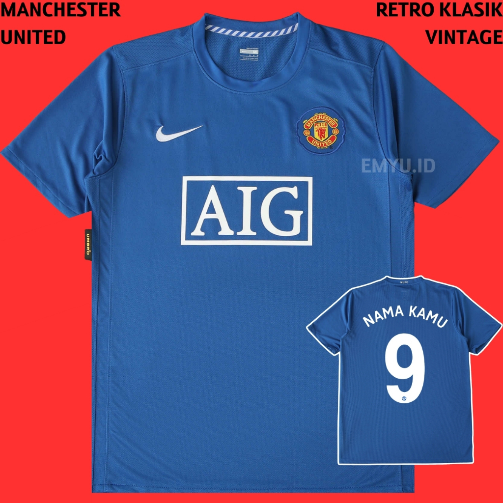 Jual Jersey MU retro 2007 2008 3rd Biru AIG Baju Bola Manchester United ...