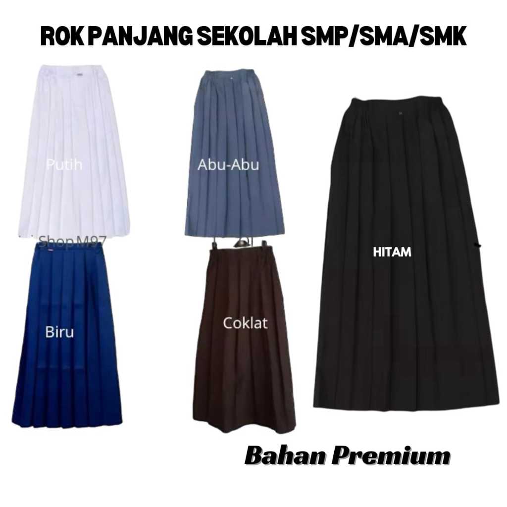 Jual Seragam Sekolah Rok Panjang SMP SMA Rempel Lipit Premium Biru Abu Putih Coklat Hitam Rok ...