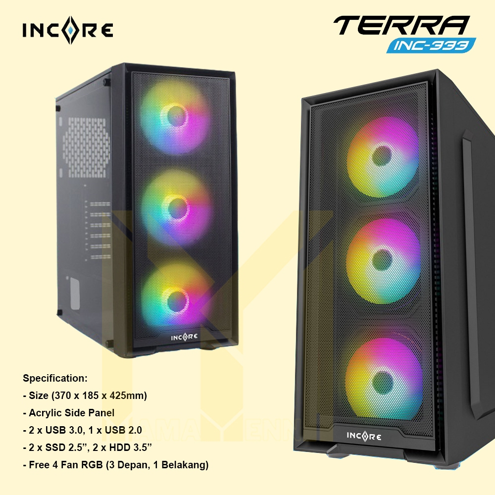Jual Casing PC Incore TERRA Inc-333 Case Komputer Gaming with 4 Fan RGB ...