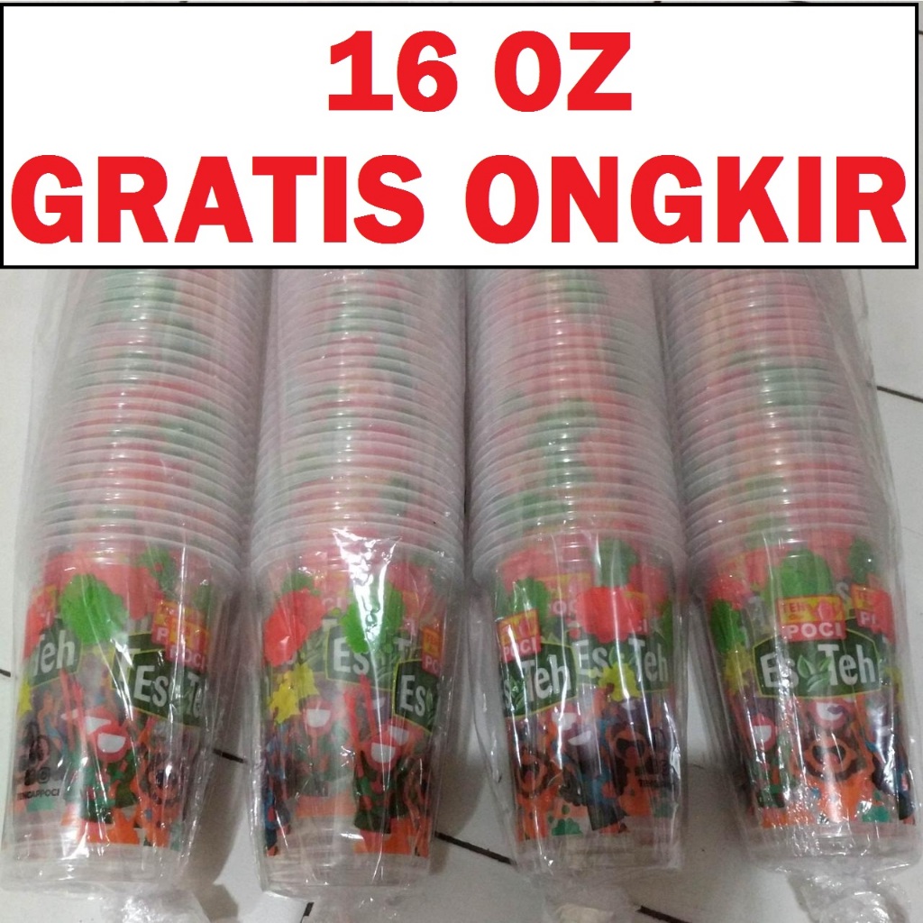 Jual gelas teh poci 16oz SLOP isi 50 cup 16 oz ASLI 100% | Shopee Indonesia