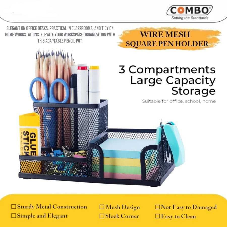 Jual Pen Stand 3 Sekat / Tempat Pulpen Jaring Besi / Pen Stand ...