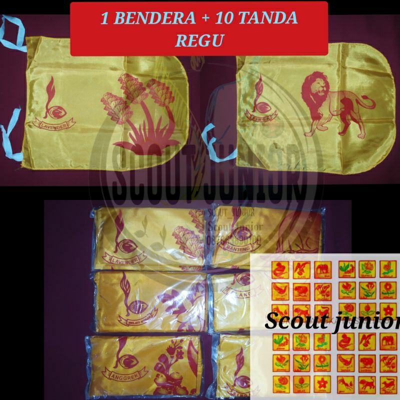 Jual 1 BENDERA REGU ORANGE + 10 TANDA REGU PUTRA/PUTRI BORDIR LENGKAP ...