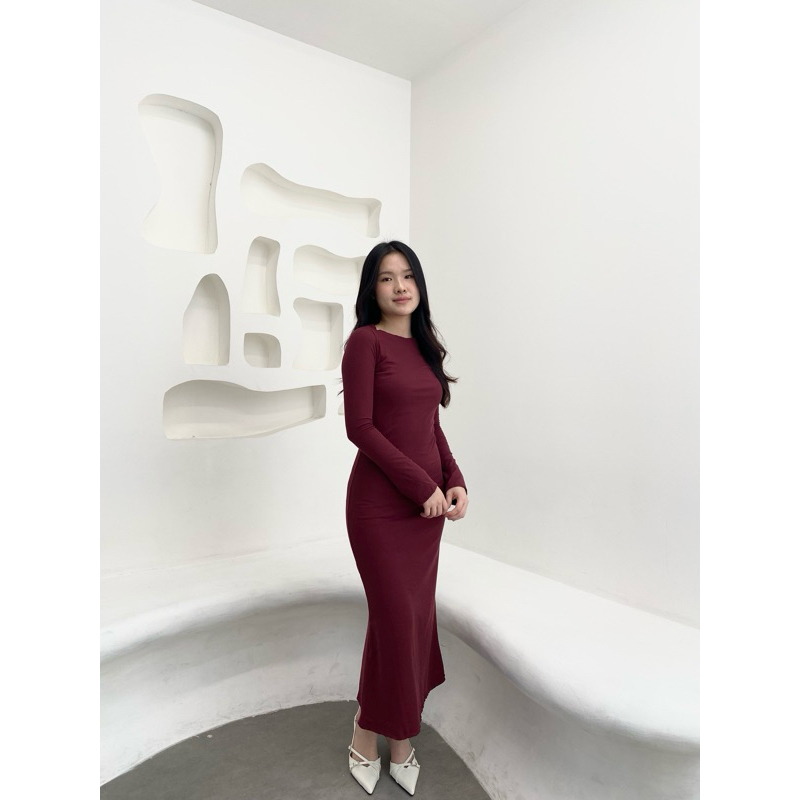 Jual CALAYA | LILY KNIT LONGSLEEVE LONG DRESS 071 | Shopee Indonesia