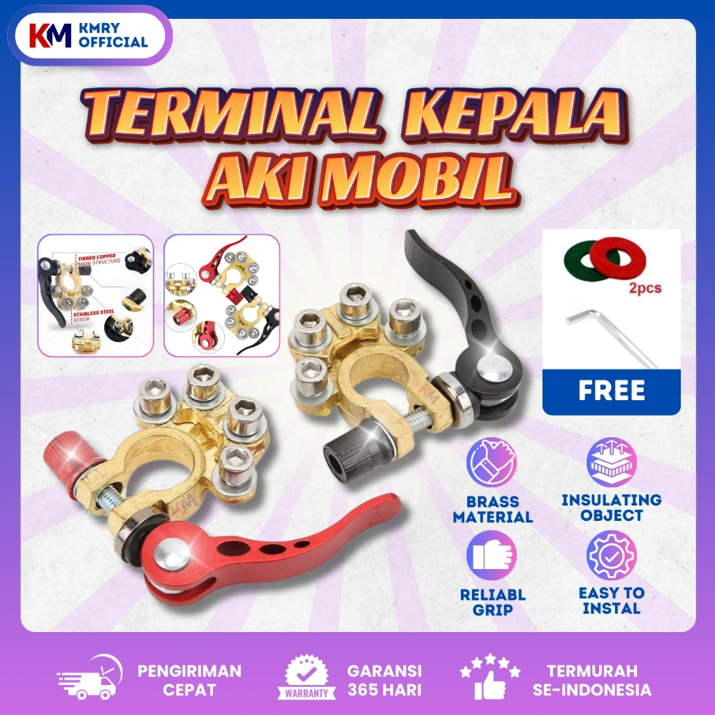 Jual KMRY 2PCS Terminal Kepala Aki Mobil Bahan KUNINGAN Klem Accu Mobil ...