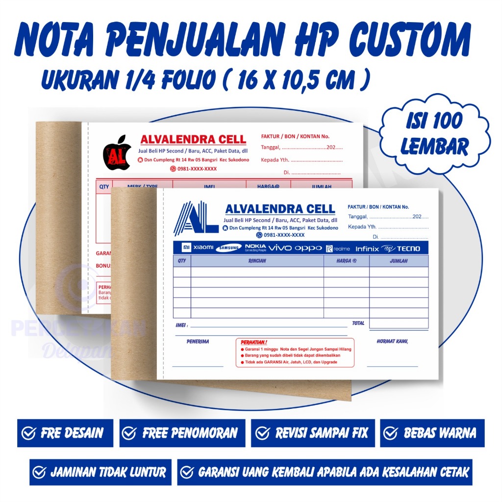 Jual Nota penjualan HP 2 ply custom ukuran 1/4 folio ( 16x10,5 cm ...