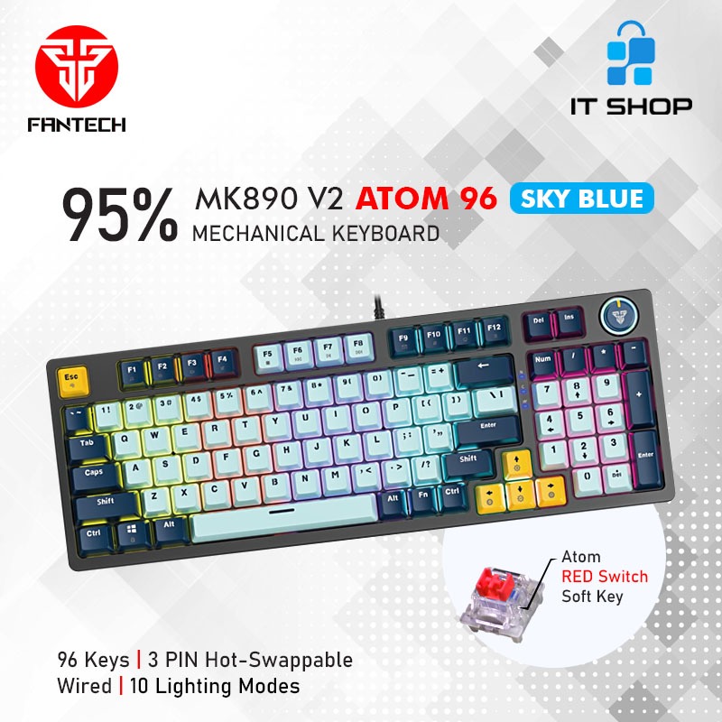 Jual Fantech MK890 V2 ATOM 96 95% RGB Mechanical Keyboard SKY Blue - Red Switch | Shopee Indonesia