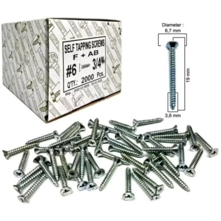 Jual Sekrup FAB 6X3/4" Inch Tapping Screw FH Flat Head Lion Brand ...
