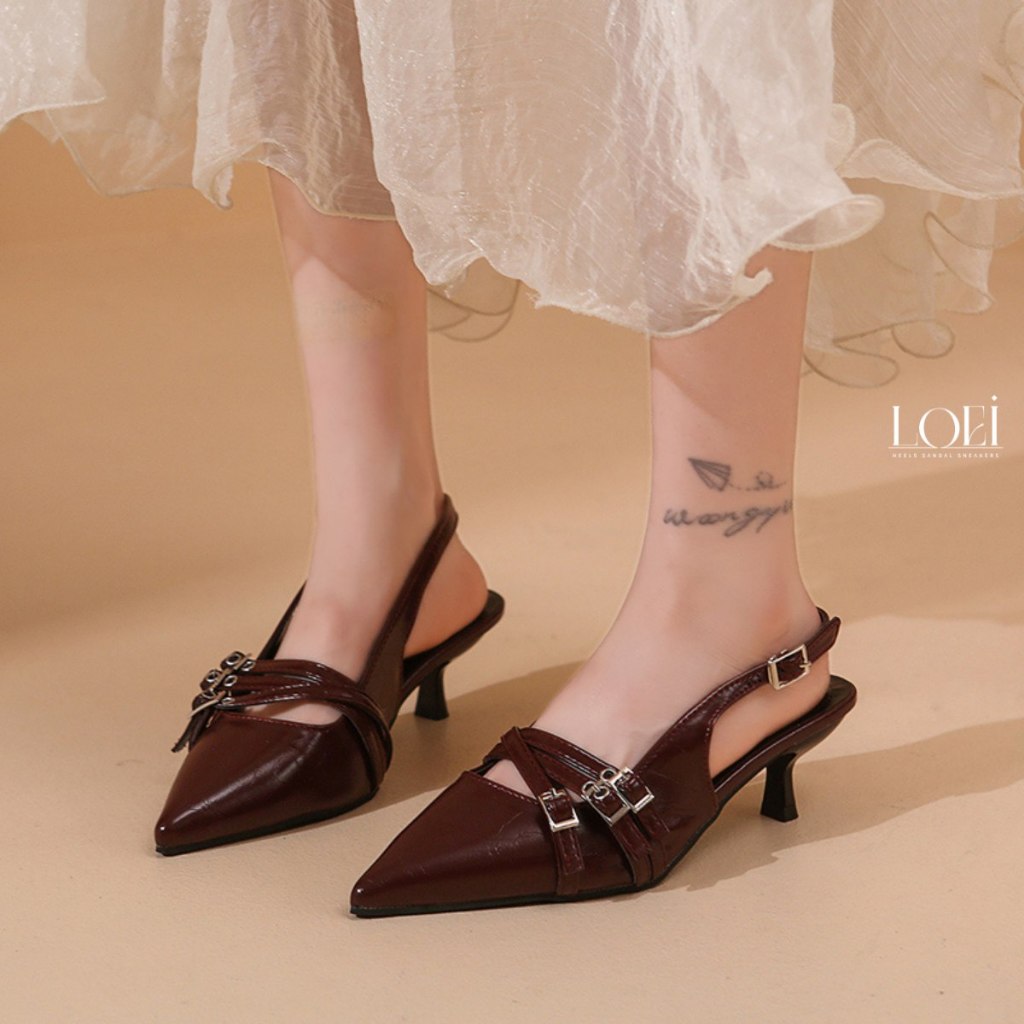 Jual LOEI Irene Slingback Heels Fashion Wanita Kekinian Sepatu Lancip ...
