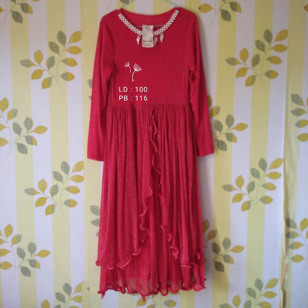 Jual NEW Gaun Merah dengan Ruffle Lengan Panjang | Shopee Indonesia