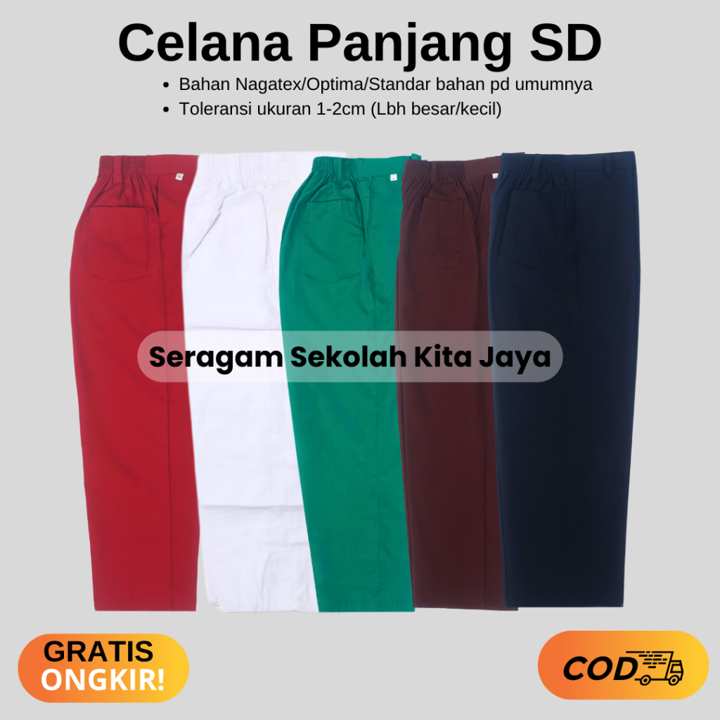 Jual CELANA PANJANG Sekolah SD Laki SD Seragam Sekolah SD Pramuka MI Warna MERAH PUTIH HITAM ...