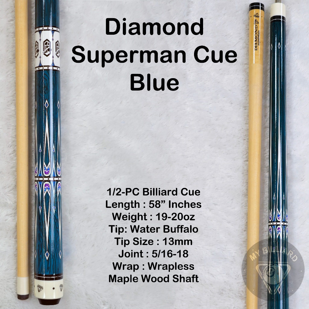 Jual Diamond Superman Cue Blue Billiard Stick - New Stik Billiar ...