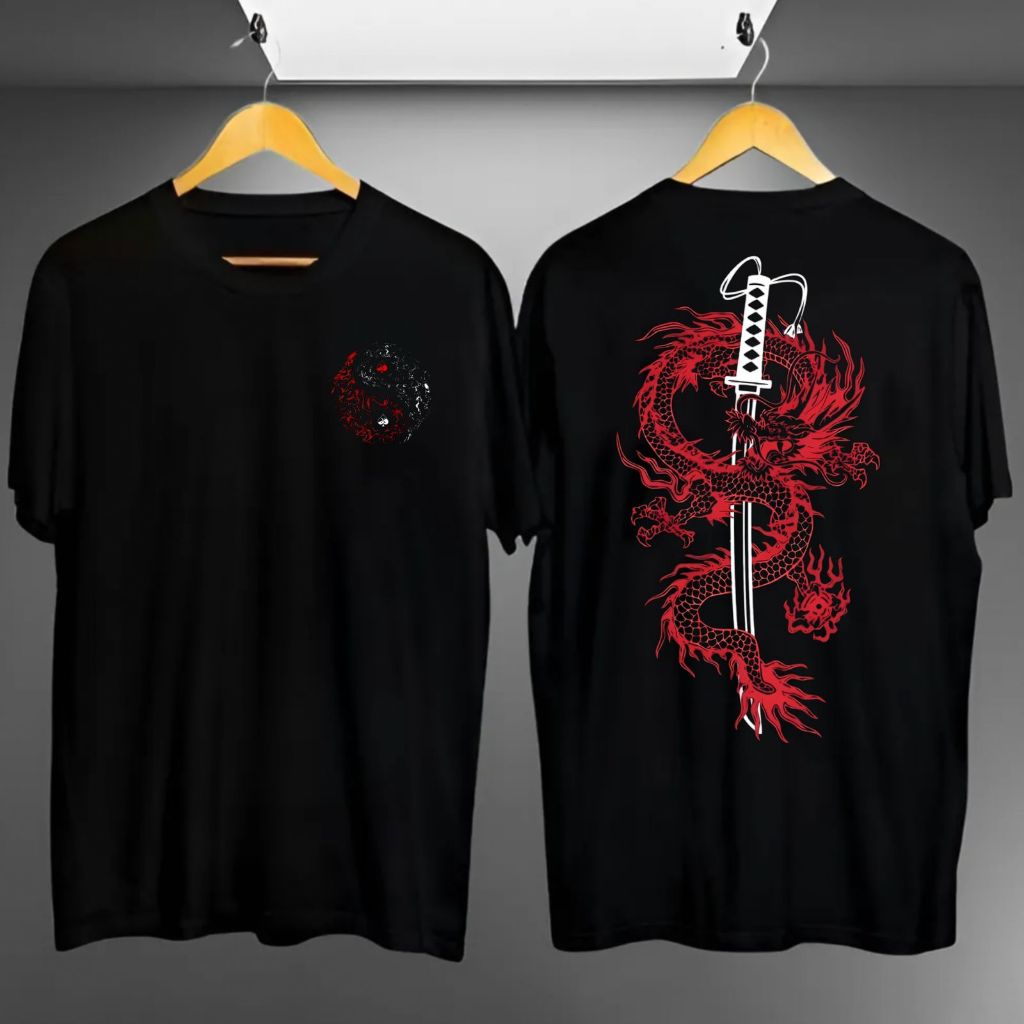 Jual Baju Kaos Distro Motif Naga Merah / Atasan Cowok Lengan Pendek ...