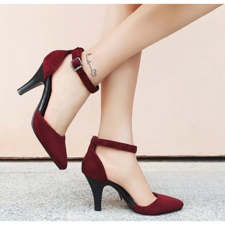 Jual SEPATU WANITA MERAH MAROON HAK TINGGI HIGH HEELS 7 CM FR04 SEPATU ...