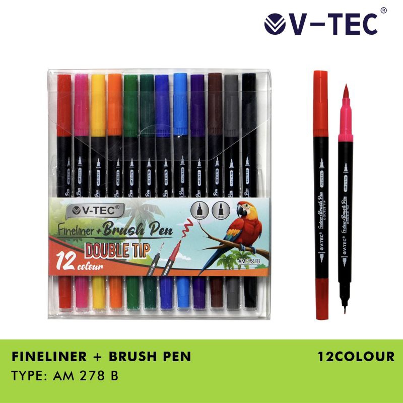 Jual FINELINER+BRUSH PEN VTEC AM 278 12 WARNA (SET) | Shopee Indonesia