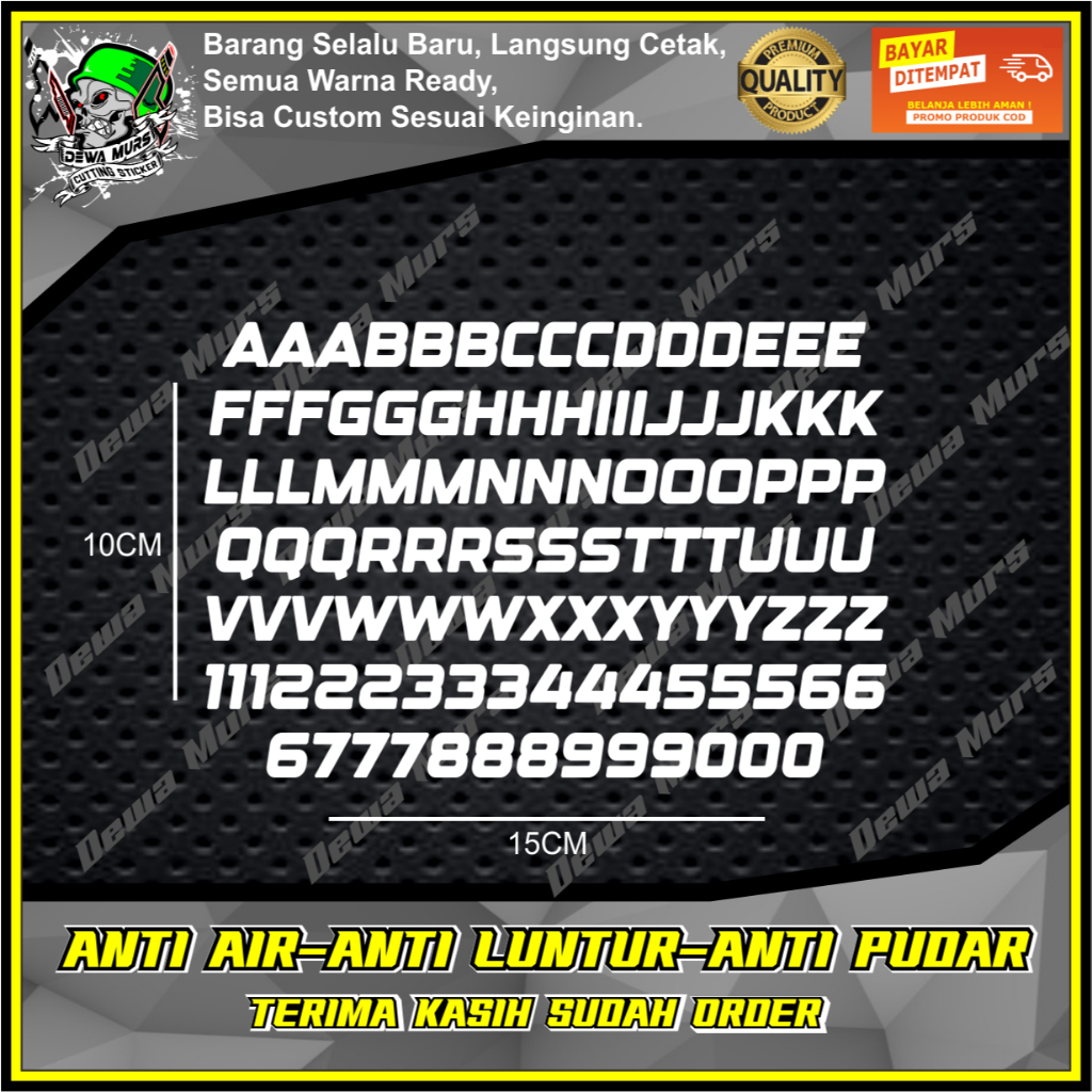 Jual Cutting Sticker ALFABET + NOMER Cocok Buat Motor Dan Mobil ...