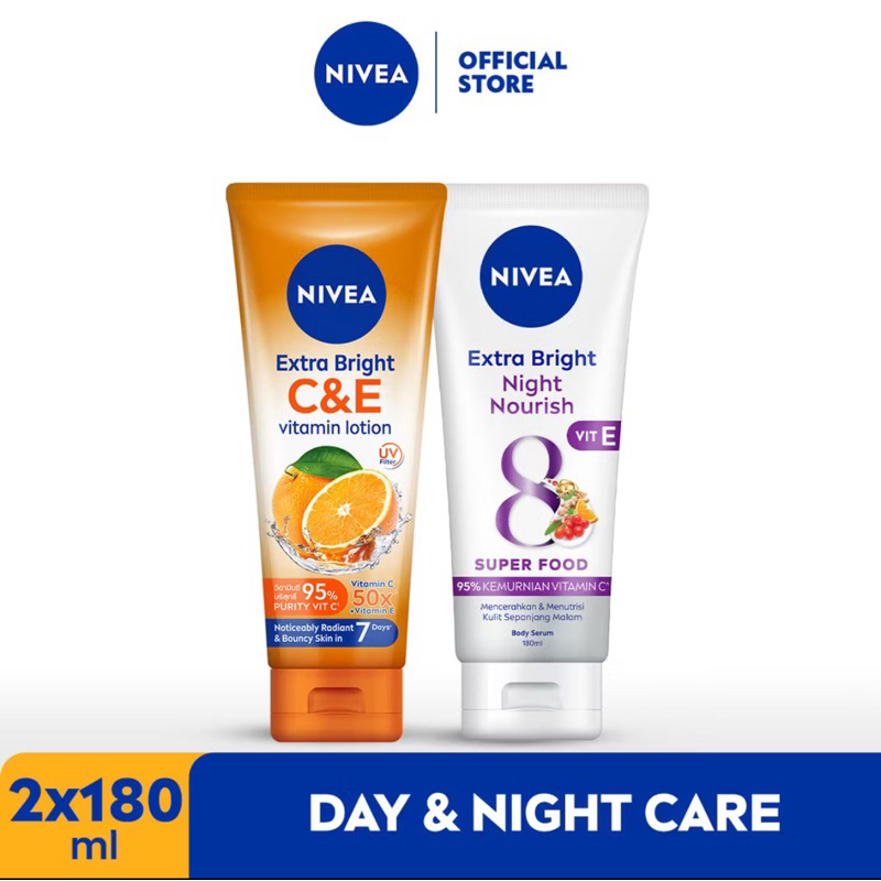 Jual Nivea Extra Bright C&E Vitamin Lotion & Night Nourish Body Serum (2x180ml) | Shopee Indonesia