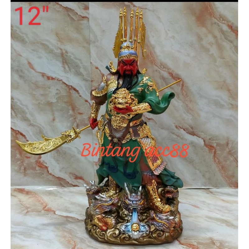 Jual patung dewa kwan kung/kwan kong/ kwan te -12inch -fiber - 5 bendera - naga - gentong ...