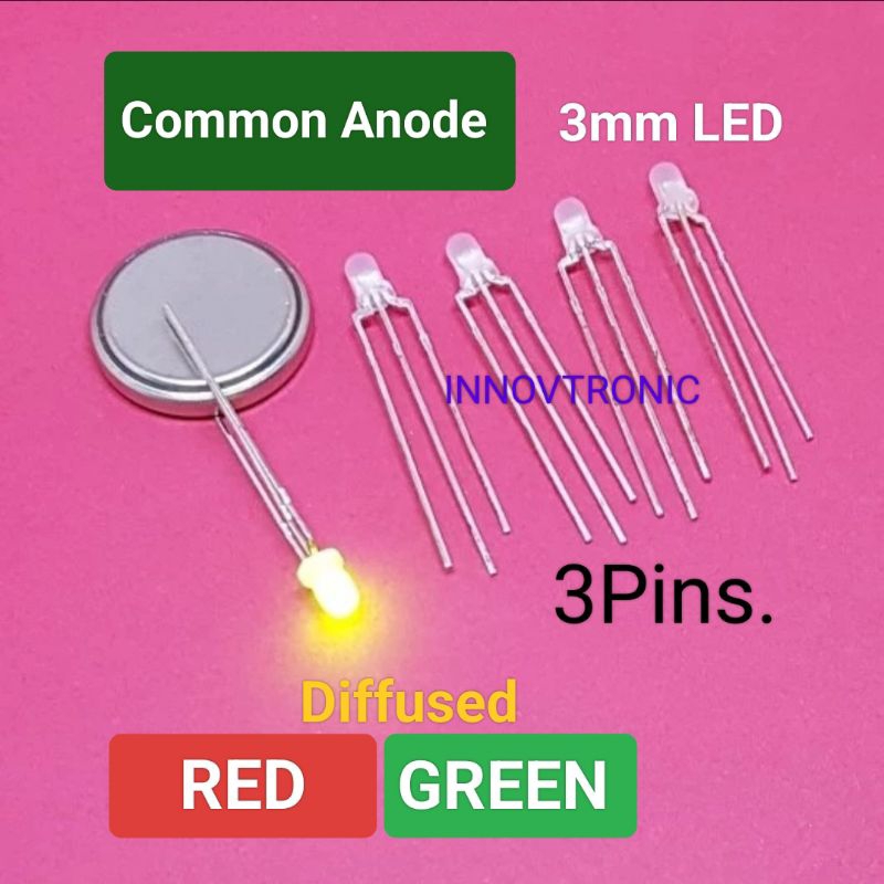Jual 3mm 3pin LED Bicolor Common Anode Cathode Clear Diffused Red Green ...
