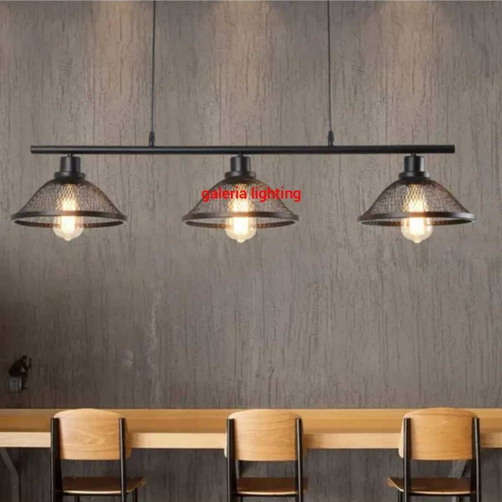 Jual Lampu gantung minimalis industrial 3 lampu dekorasi meja makan/minibar tipe 87927/3P hitam ...